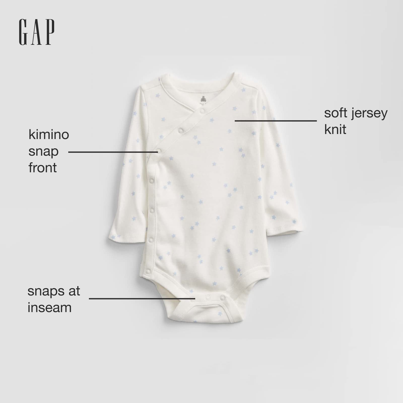 GAP unisex baby Kimono Long Sleeve Bodysuit, Soft Black, 0-3M US