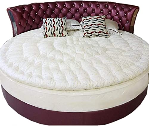 Round Mattress Topper- Quilted Comfort Pad with Solid Color Cover and 100% Cotton Fill Weight 2KG,White-Diameter200cm(79inch)