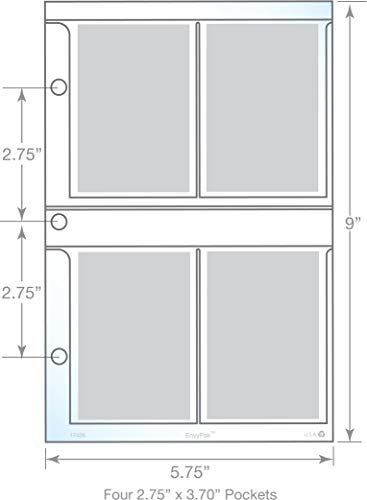 EnvyPak Platinum Series 4 Pocket Trading Card Page for Mini Binders - Pack of 20 Pages