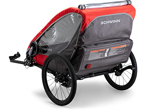 Schwinn Summit Deluxe Kids Double Bike Trailer, Child Carrier Seats 2 Riders, Max Weight 87lbs, Converts to Stroller, 20-Inch Wheels, Red