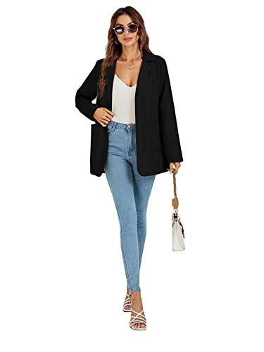 LYANER Women's Casual Long Sleeve Work Office Suit Cardigan Blazer Jackets with Pockets Black Small