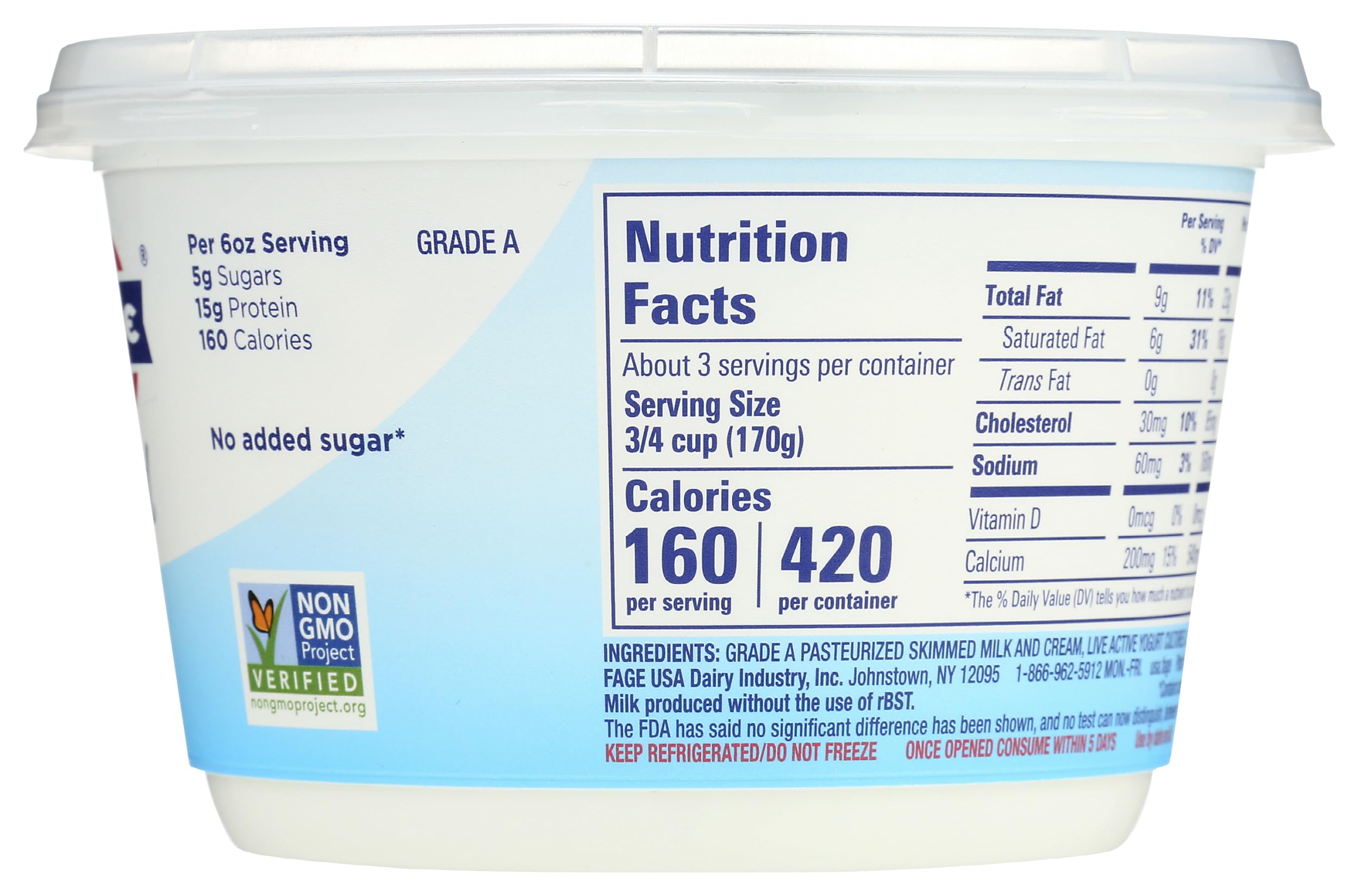 FAGE Total Greek Yogurt, 5% Whole Milk, Plain, 16 oz