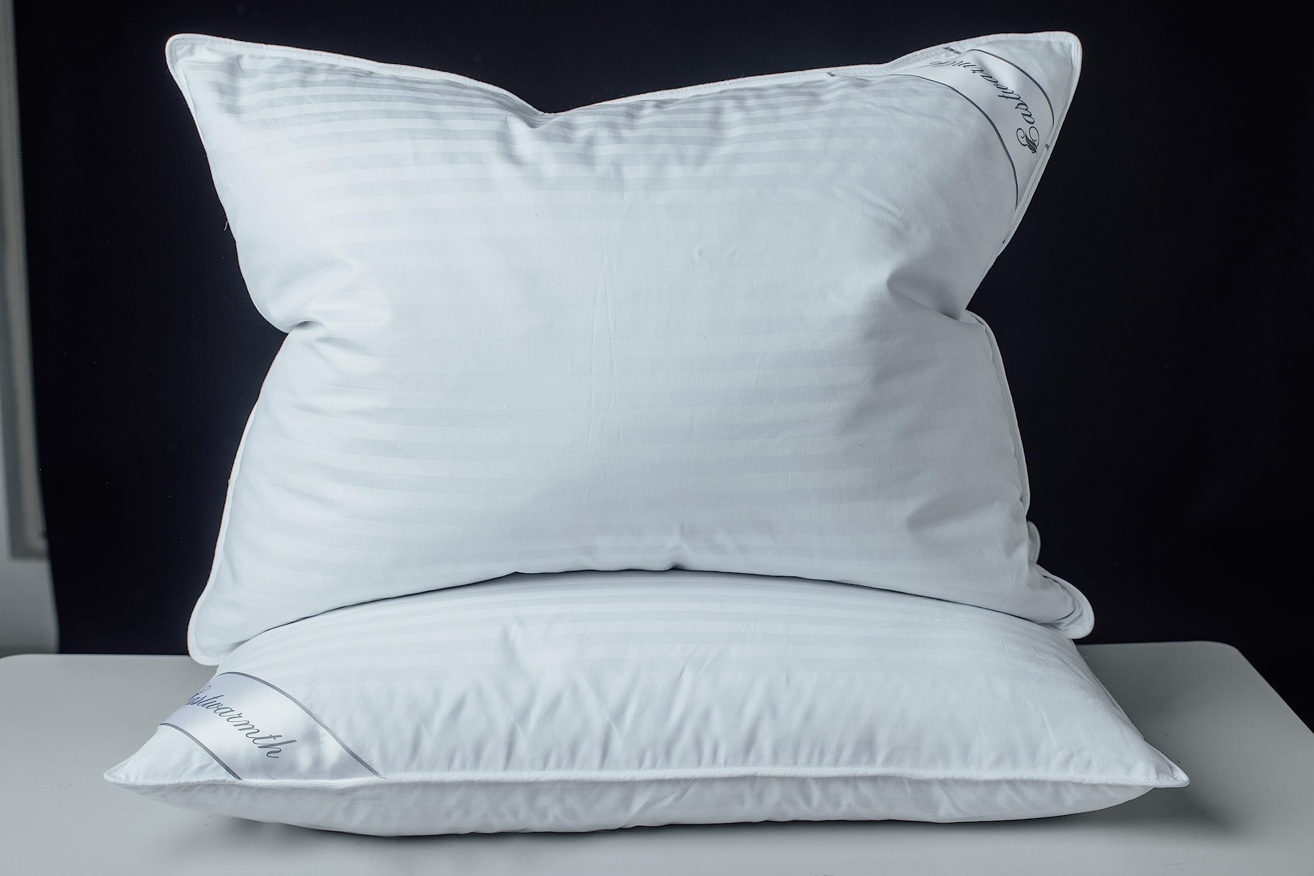 Eastwarmth Goose Down Feather Soft Pillows One Pack 100% Cotton Supportive Bed Pillow Stripe White Color Standard Size 20x26 inch