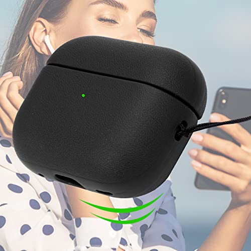 Nunwiza for AirPods Pro 2 Case Cover TPU Leather Texture Full-Body Protective Case Cover with Lanyard for 2023 AirPods Pro 2nd Generation(USB-C) Black