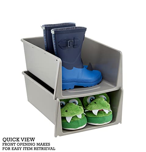 Organize Your Home Stackable Storage Containers with Open Front, 3 Pack, Great Organizing Bins for Pantry, Closet, Bedroom, and all Storage, Grey, 15.2β x 10.6β x 6.0β