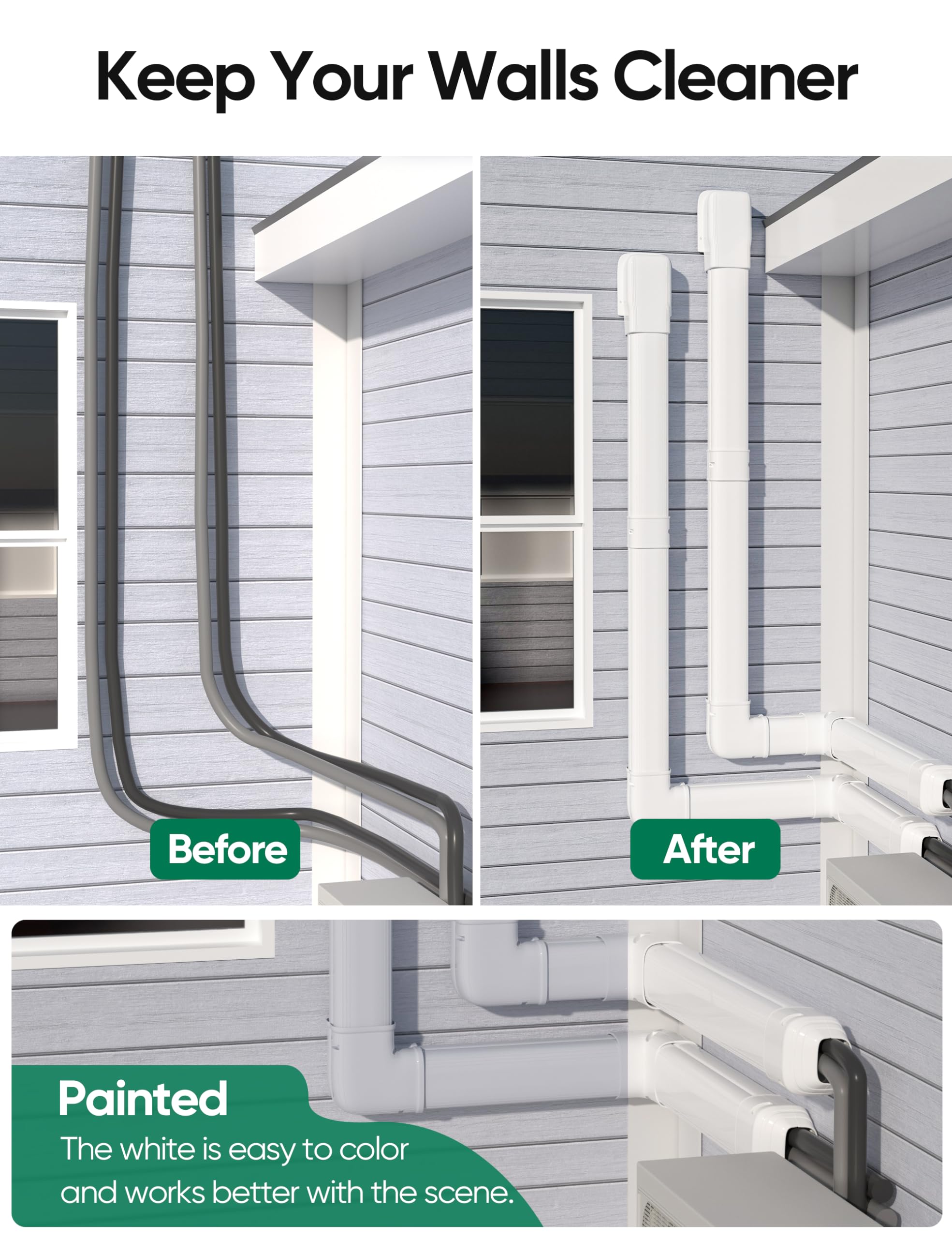 Plusluck 4" 7.5Ft Mini Split Line Set Cover Kit PVC Decorative Pump Covers AC Line Cover for Outside Units Air Conditioners & Heat Pump