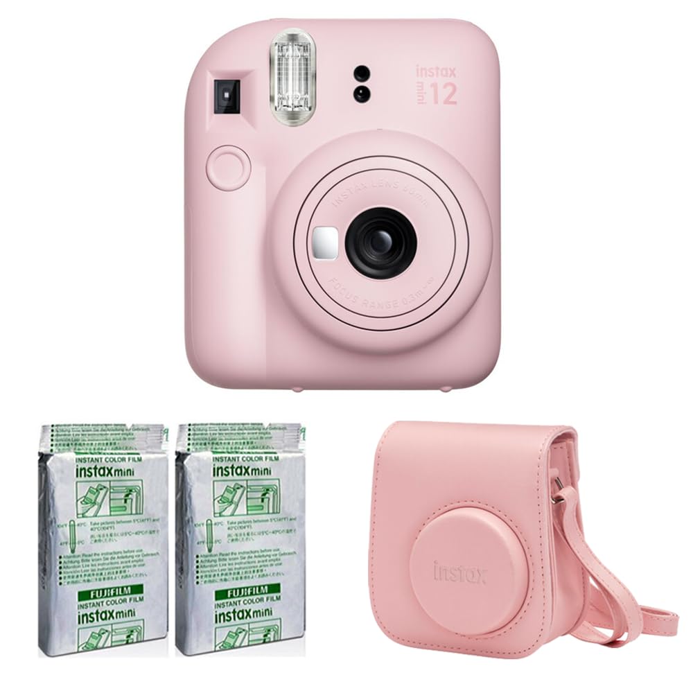 Fujifilm Instax Mini 12 Instant Camera Accessory Kit (Blossom Pink) with Instax Mini Film - Foil Pack (2 Pack) & Case