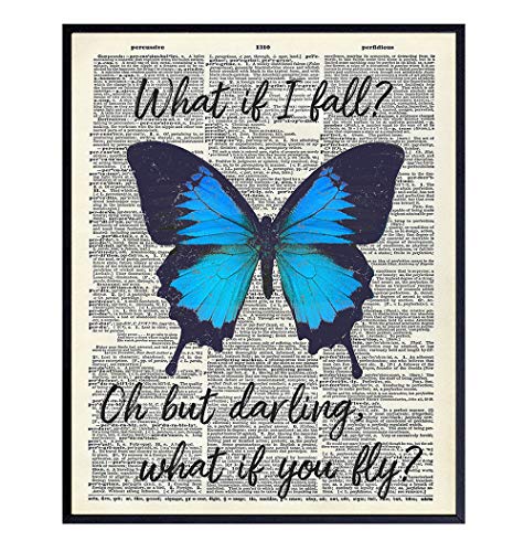 Inspirational Wall Art - Home Decor, Room Decorations for Bedroom, Office, Living Room - Unique Cute Boho Gift for Women, Girls, Teens - Blue Butterfly – 8x10 Self Confidence Picture Poster Sign