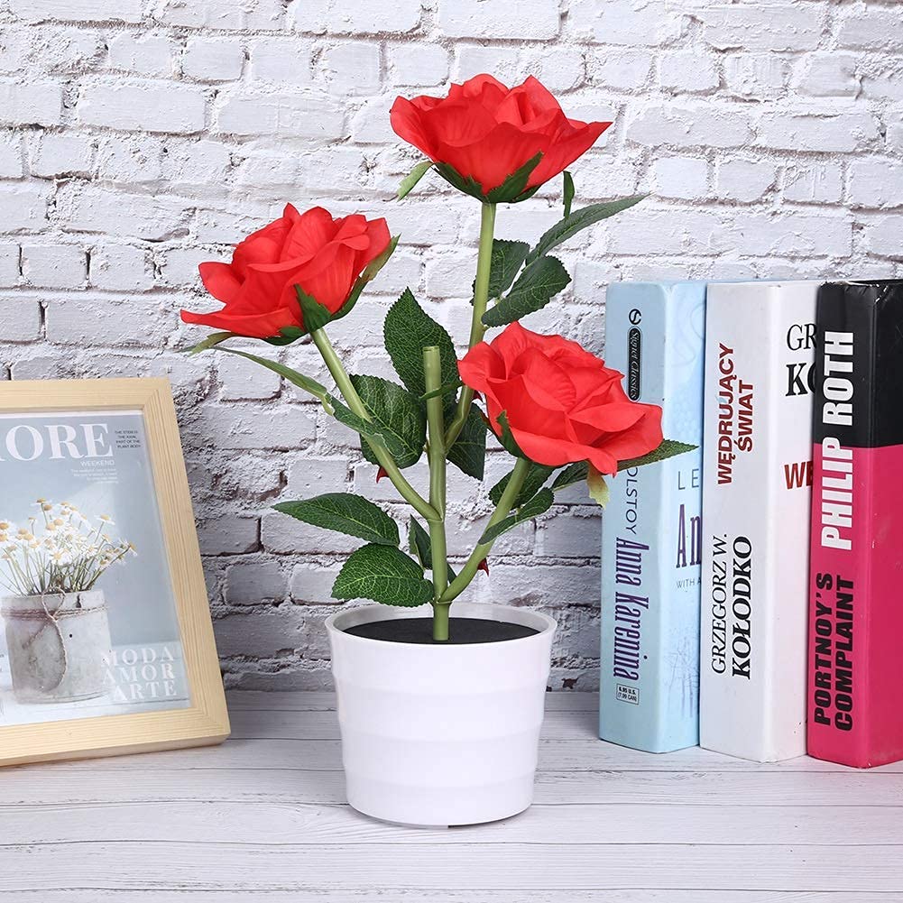 Fdit Artificial Rose 3LED Lamp Solar Simulation Flower Light for Home Garden Yard Lawn Path Way Party Decorative
