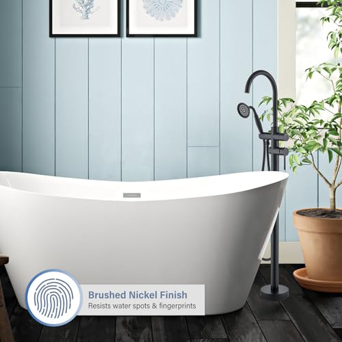 Freestanding Bathtub Faucet Floor Mount Tub Filler Matte Black Standing High Flow Shower Faucets with Handheld Shower Mixer Taps Swivel Spout