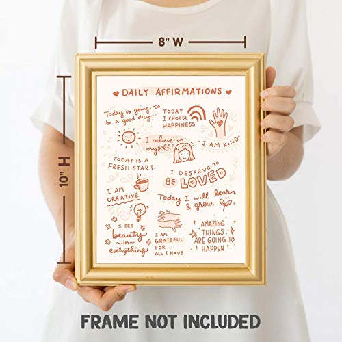 Inspirational Wall Art Affirmations Poster - Original Hand Drawn Artwork - Motivational Positive Self Love Quotes - Decor for Office, Bedroom, Kids Teens Girls Women - 8x10 - Unframed