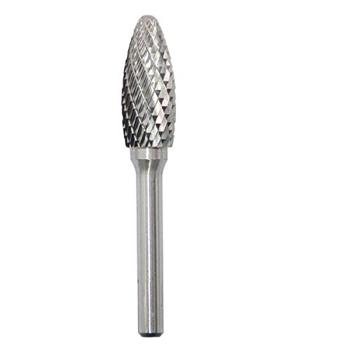 SH-5 Tungsten Carbide Burr Rotary File Flame Shape Double Cut with 1/4''Shank for Die Grinder Drill Bit