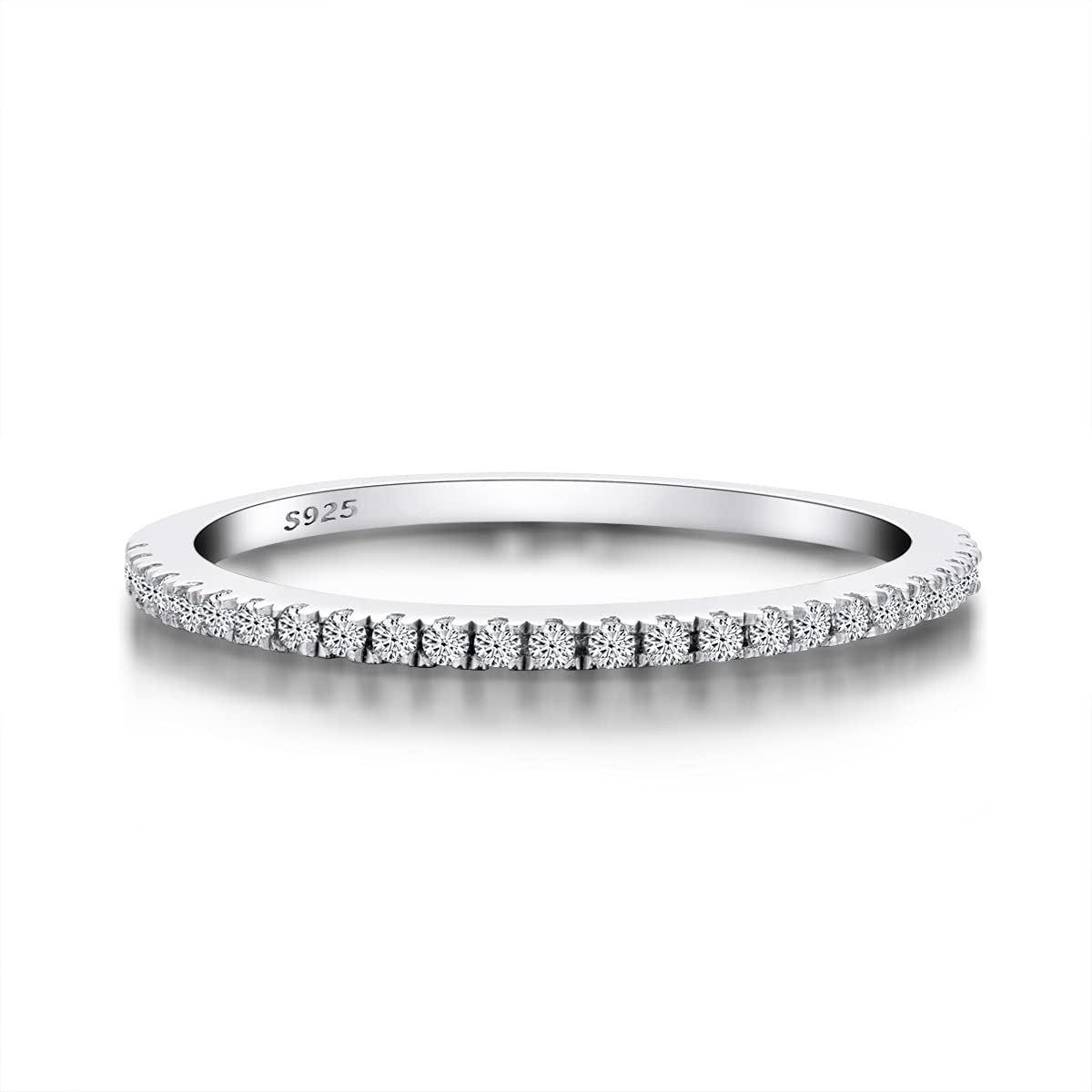 DYUNQ Wedding Band Half Eternity Ring Stackable sterling silver Cubic Zirconia White Gold Engagement Ring, Size 4 to 10, 1.2mm, Valentine's Day Gift