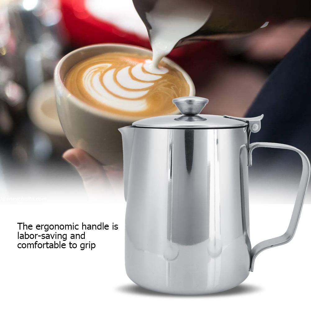Stainless Steel Milk Frothing Pitcher, Baristas Tools Cup with Lid Espresso Coffee Milk Frothing Jug Latte Art(350ml)