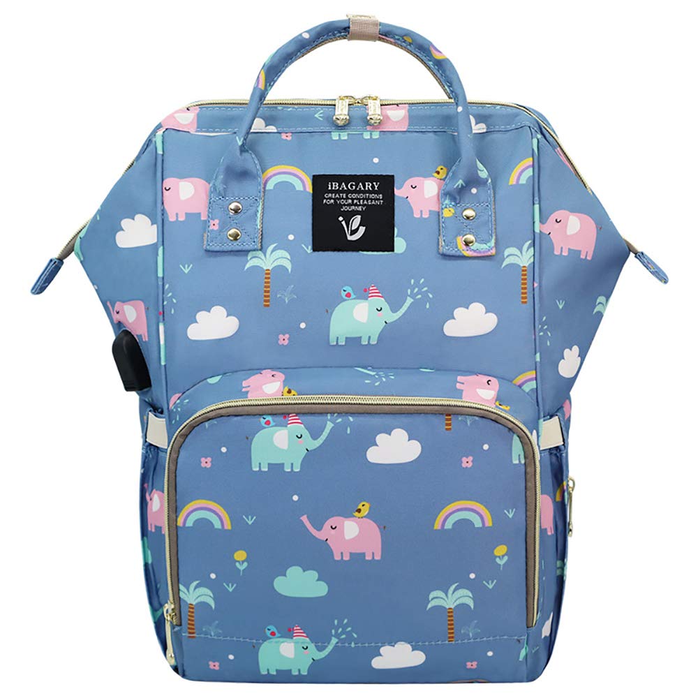EssFeeni Elephant Baby Diaper Bag Backpack Waterproof Insulated USB Large Boy Diaper Bag Backpack for Mom (Elephant)