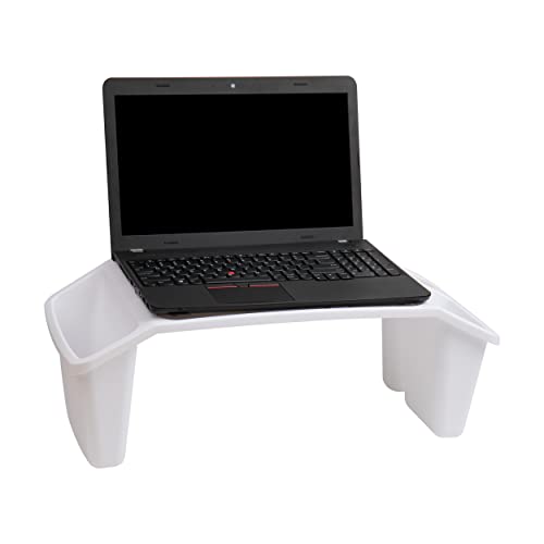 Mind Reader Sprout Collection, Portable Desk, Breakfast Tray, Laptop Desk, Side Storage Pockets with 3 Compartments for Toys, Tablets, Books, Games and Snacks, 22.25" L x 10.75" W x 8.5" H, White