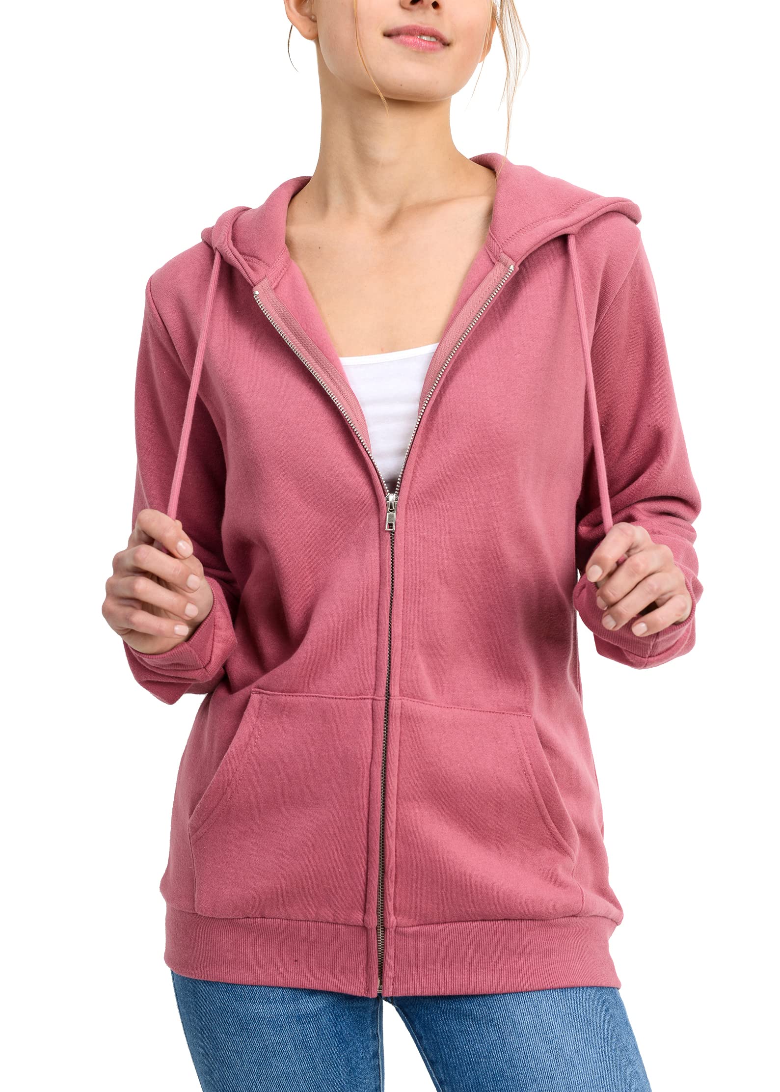 esstive Women's Ultra Soft Fleece Long Sleeve Active Cozy Lightweight Oversized Full-Zip Hooded Jacket, Begonia Pink, Medium