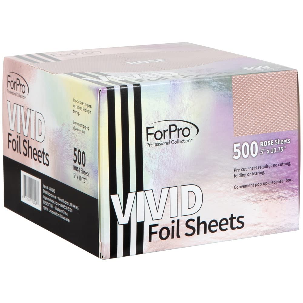 ForPro Professional Collection Vivid Rose Embossed Foil Sheets, Aluminum, Pop-Up Foil Dispenser, Hair Foils for Color Application & Highlighting Services, Food Safe, 5β W x 10.75β L, 500-Count