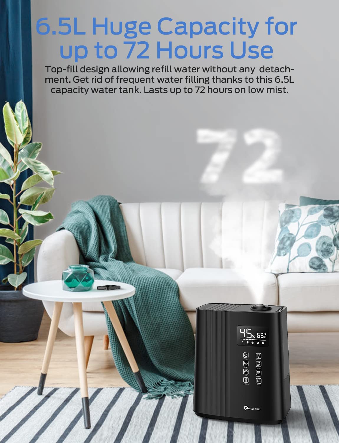 Elechomes SH8830 Humidifier, 6.5L(1.72Gal) Top Fill Warm and Cool Mist Humidifiers for Bedroom with Remote Control, 700 ml/h Max, Auto & Sleep Mode, 360° Nozzle, Auto Shut-Off