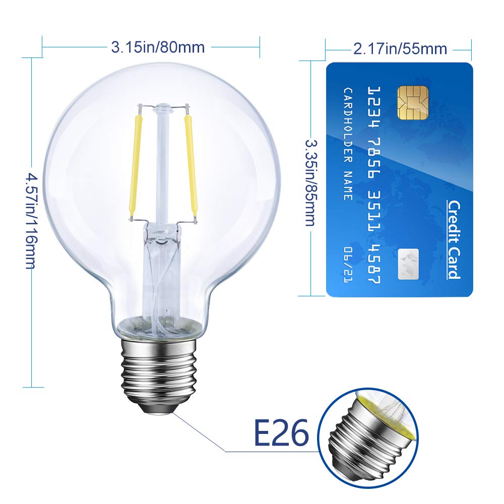Energetic 12-Pack LED Globe G25 Dimmable Edison Light Bulb, 40 Watt Equivalent, 5000K,350LM, E26 Medium Screw Base, Christmas Light, G80 LED Edison Light Bulb, UL Listedā¦