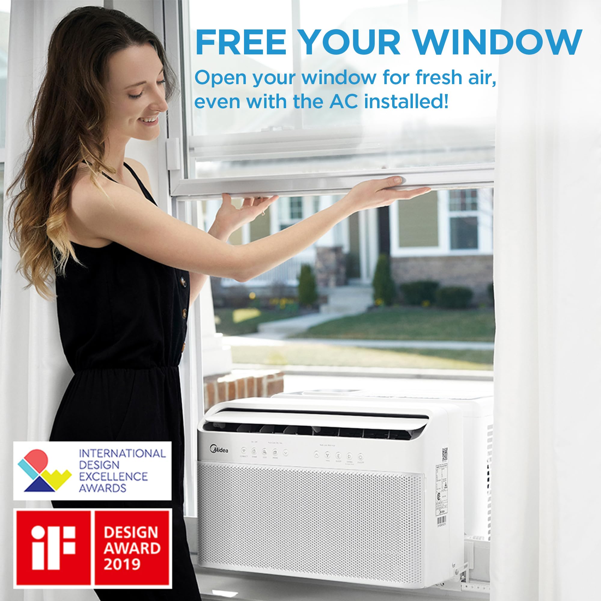 Midea 8,000 BTU U-Shaped Smart Inverter Air Conditioner β Cools up to 350 Sq. Ft., Ultra Quiet with Open Window Flexibility, Compatible with Alexa, 35% Energy Savings, Remote Control (Renewed)