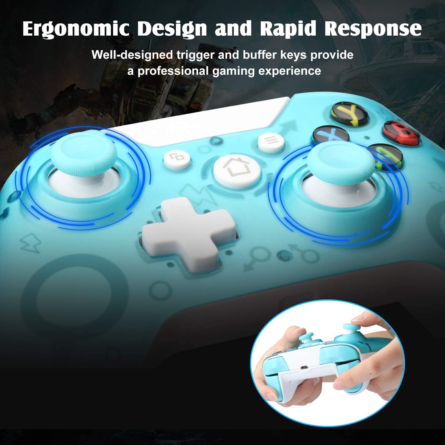 DRAGON SLAY N1 2.4GHz Wireless USB Game Controller for Xbox One, Xbox Series X, PS3, Windows PC, Dual Motor Vibration Gamepad (Teal)