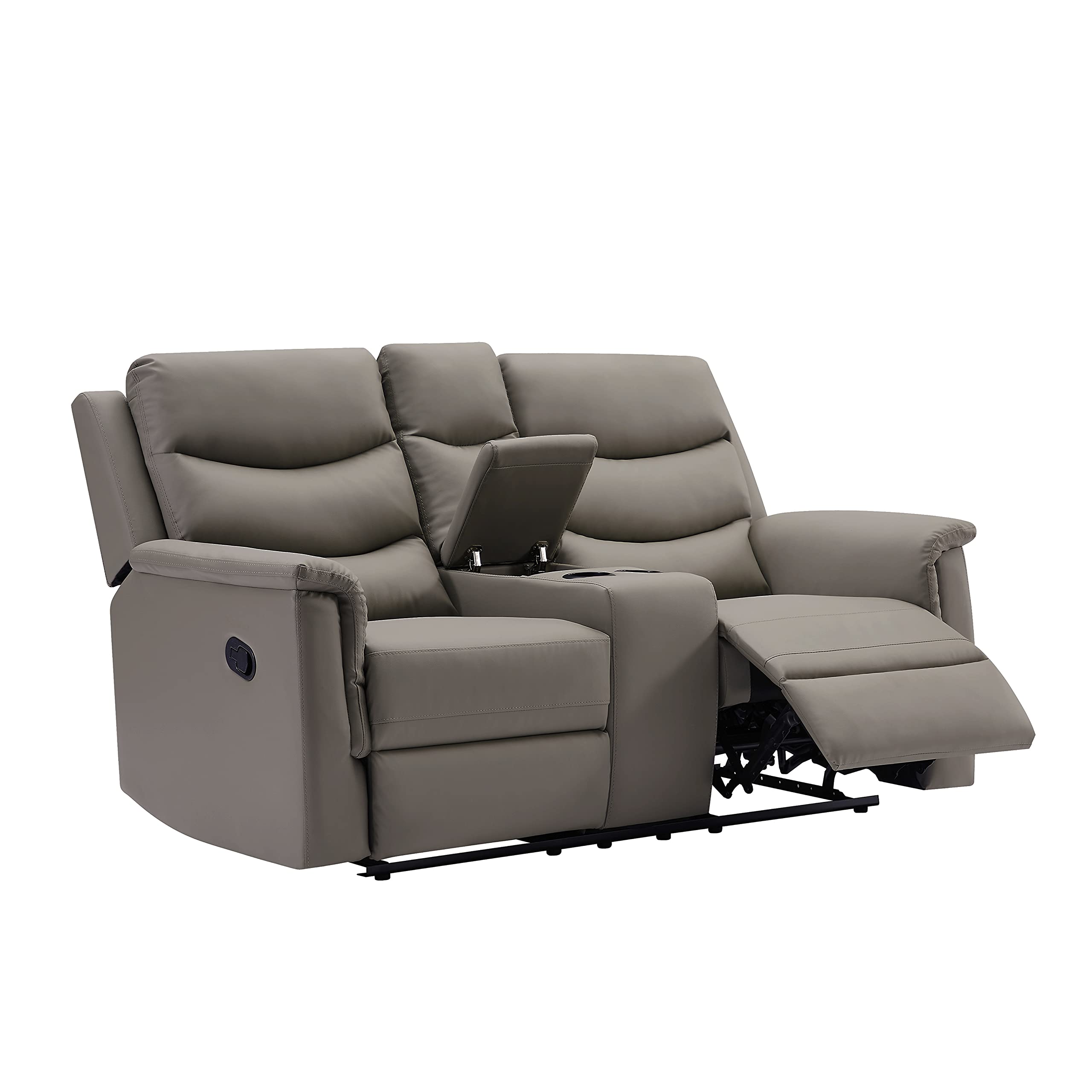 Eafurn Faxu Leather Love, Manual Double Reclining Loveseat Sofa, Home Theater Seating with Storage Console, Wall Hug RV Couch with Cup Holders for Living Room Furniture Sets, Grey
