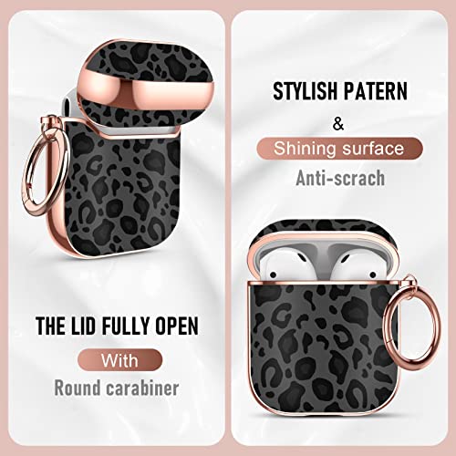 Maxjoy Airpods 1st & 2nd Generation Case,Protective Shockproof Cover with Keychain Compatible ,Cute AirPods Case Cover, Apple airpods case,for Girls and Women and Men(Leopard Print on Black)