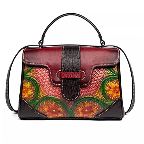 GPPZM Hand Embossed Women's Bag Retro Versatile Handbag Shoulder Messenger Bag (Color : Black, Size : 26(L)*17.5(H)*9.5(W) cm)