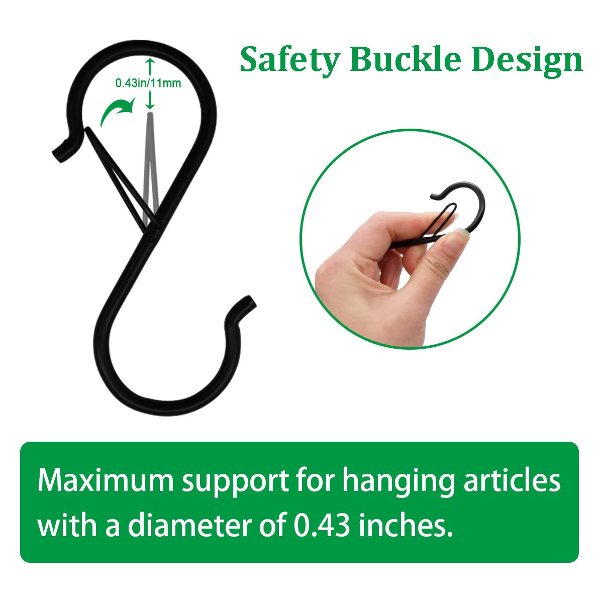 Seamaka 22 pcs 3.5 inch Black S Hooks,Heavy Duty S Shaped Hooks for Hanging Rust-Proof S Hooks with Safety Buckle Design for Hanging Plants Coffee Cups Pots and Pans Clothes Bags in Kitchen Bathroom