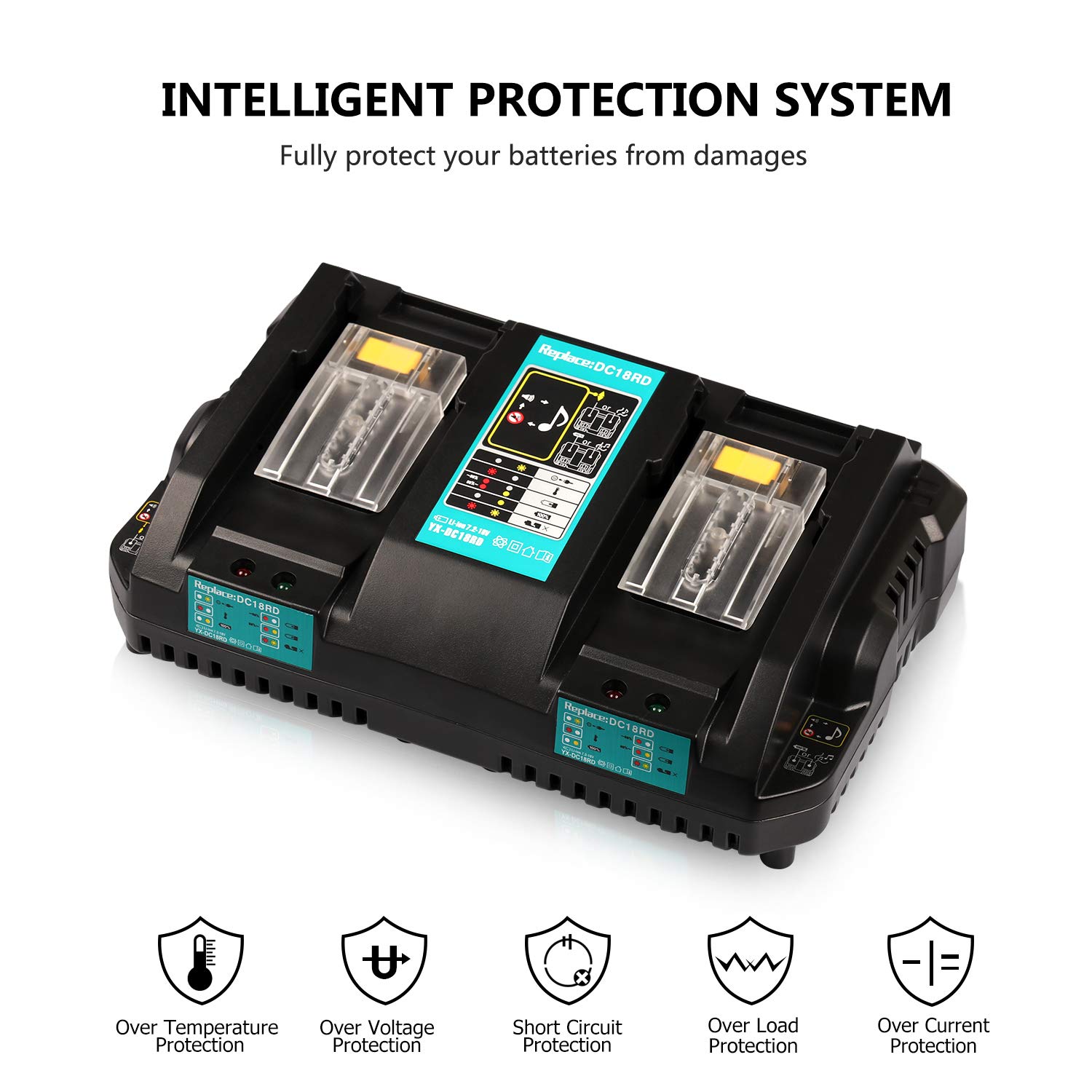 Enegitech DC18RD 18V Battery Charger Replacement for 6A 120W Dual Ports Fast Charger Compatible with 18V Lithium-Ion Battery BL1850B BL1860B BL1830B (Charger Only)