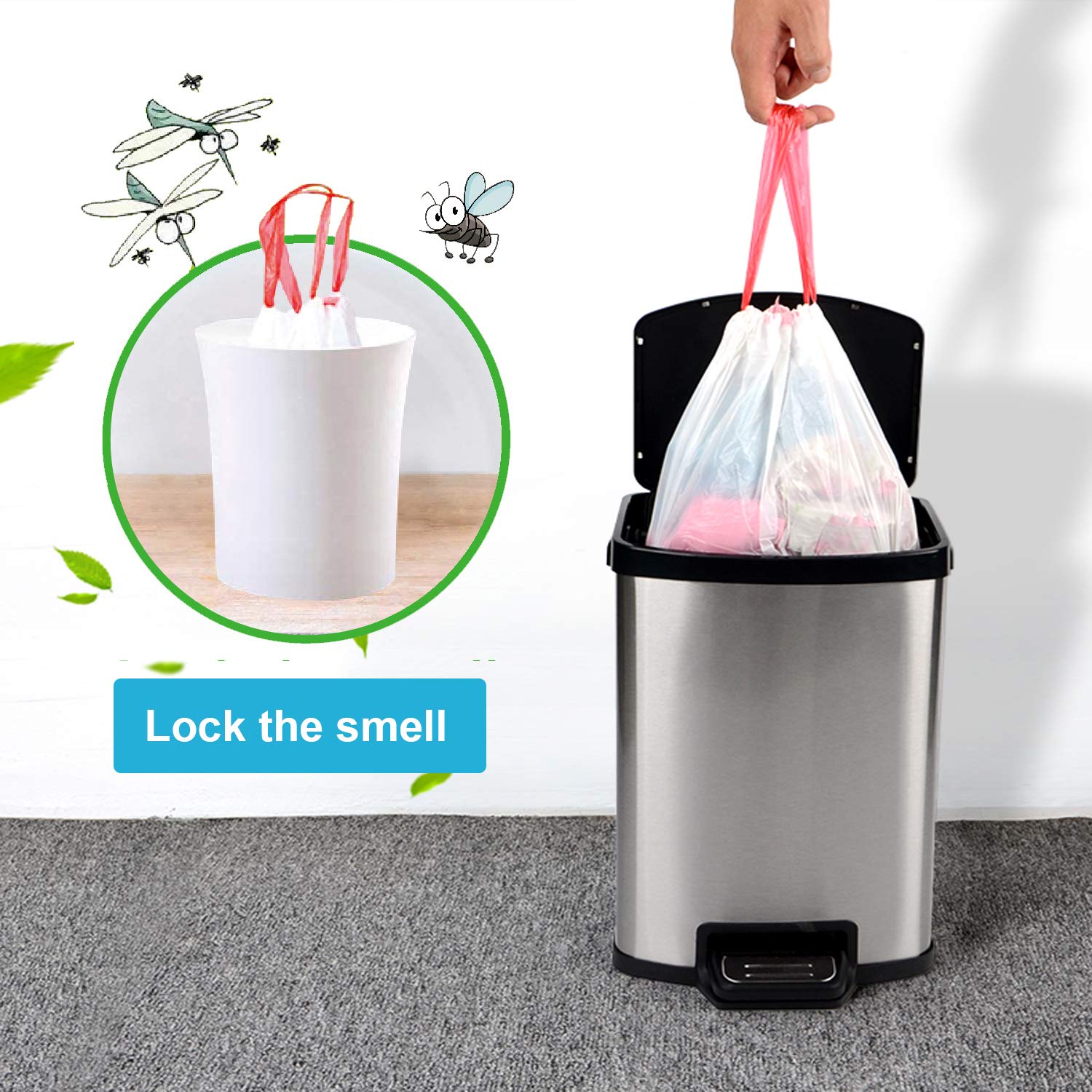 Drawstring Trash Bag,2.6 Gallon Small Tash Bags Super Thicken Plastic Garbage Bags Wastebasket Bin Liners Bags for Bathroom,Bedroom,Office,Car,Kitchen and Home