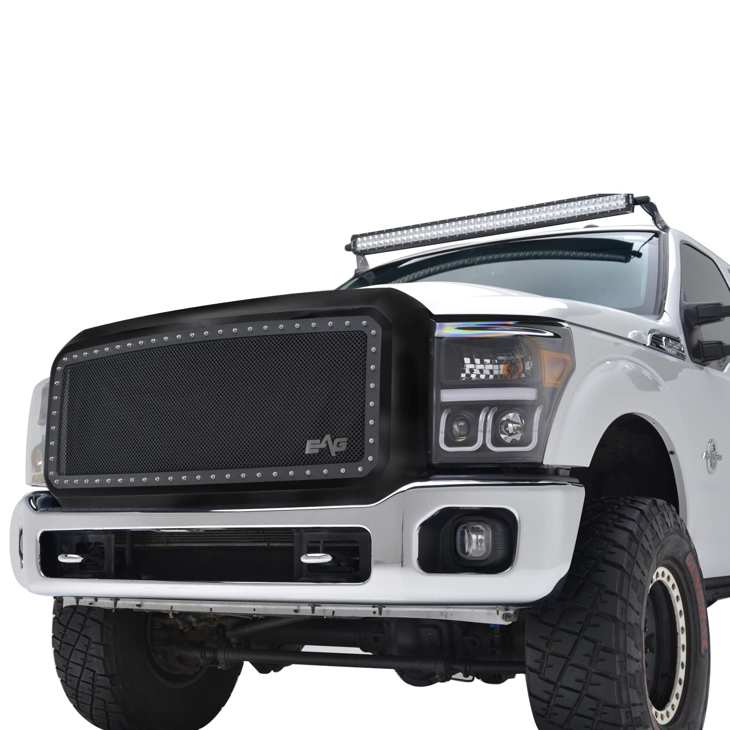 EAG Front Rivet Matte Black Stainless Steel Wire Mesh Grill With Shell Fit for 2011-2016 Super Duty