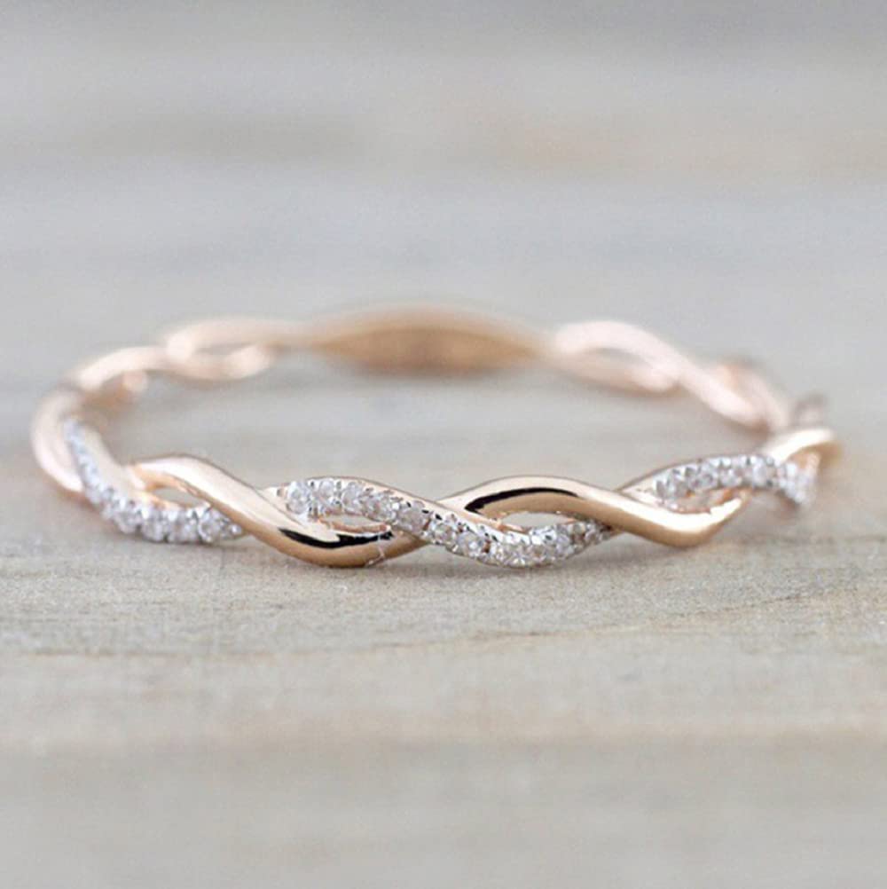DUAN Twist Ring for Women Fashion 14K Solid Rose Gold Stack Twisted Ring Wedding Party Women Jewelry Size（6-10） (US code 7)