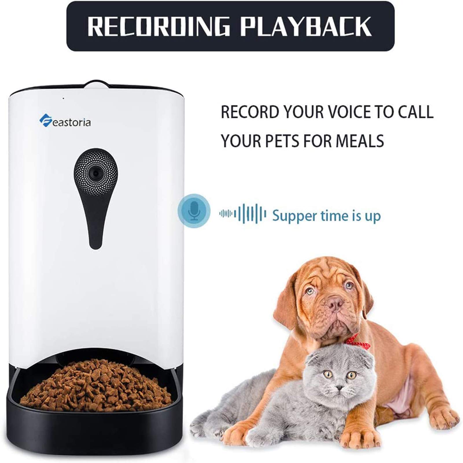 Feastoria Automatic Pet Feeder with HD Camera and 4 Meals Programmable Timer and Voice Recording for Dog and Cat