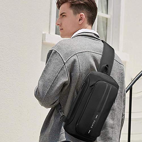 OZUKO Men Chest Crossbody Bags Waterproof Sports Shoulder Fashion Usb Multifunctional Sling Bag (Black)