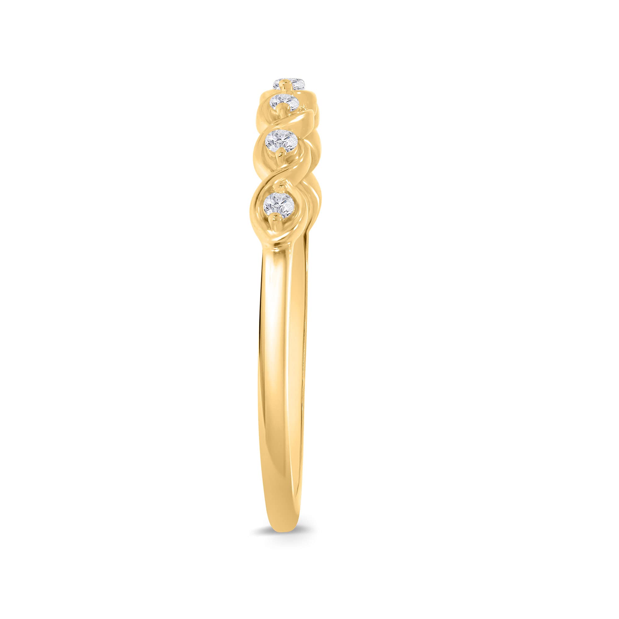 Elmas 1/10ct Round White Diamond 10K Yellow Gold Twisted Band Ring for Women