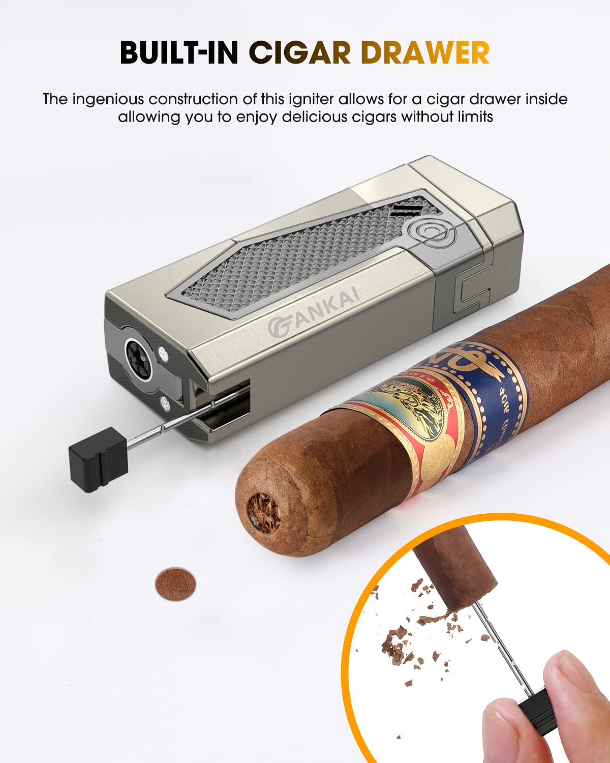 FANKAI Cigar Lighter 4 Torch Jet Flame, Cigar Punch, Cigar Holder, Cigar Draw Enhancer, Refillable Torch Lighter, Multi-Functional Cigar Accessories, Windproof Lighters for Smoking with Gift Box