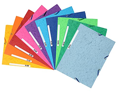 Exacompta Pack of 10 Folders Cardboard 3 Flaps with Elastic Closure 24 x 32 cm Assorted Colours