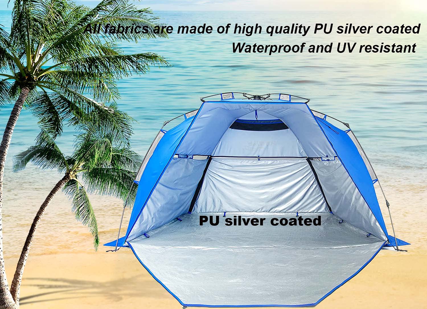 Easy Up Folding Beach Tent,Privacy Deluxe Sun Shelter for Family and Sports Events,SPF 50+,Large Ventilation Windows and Storage Pockets with Stakes