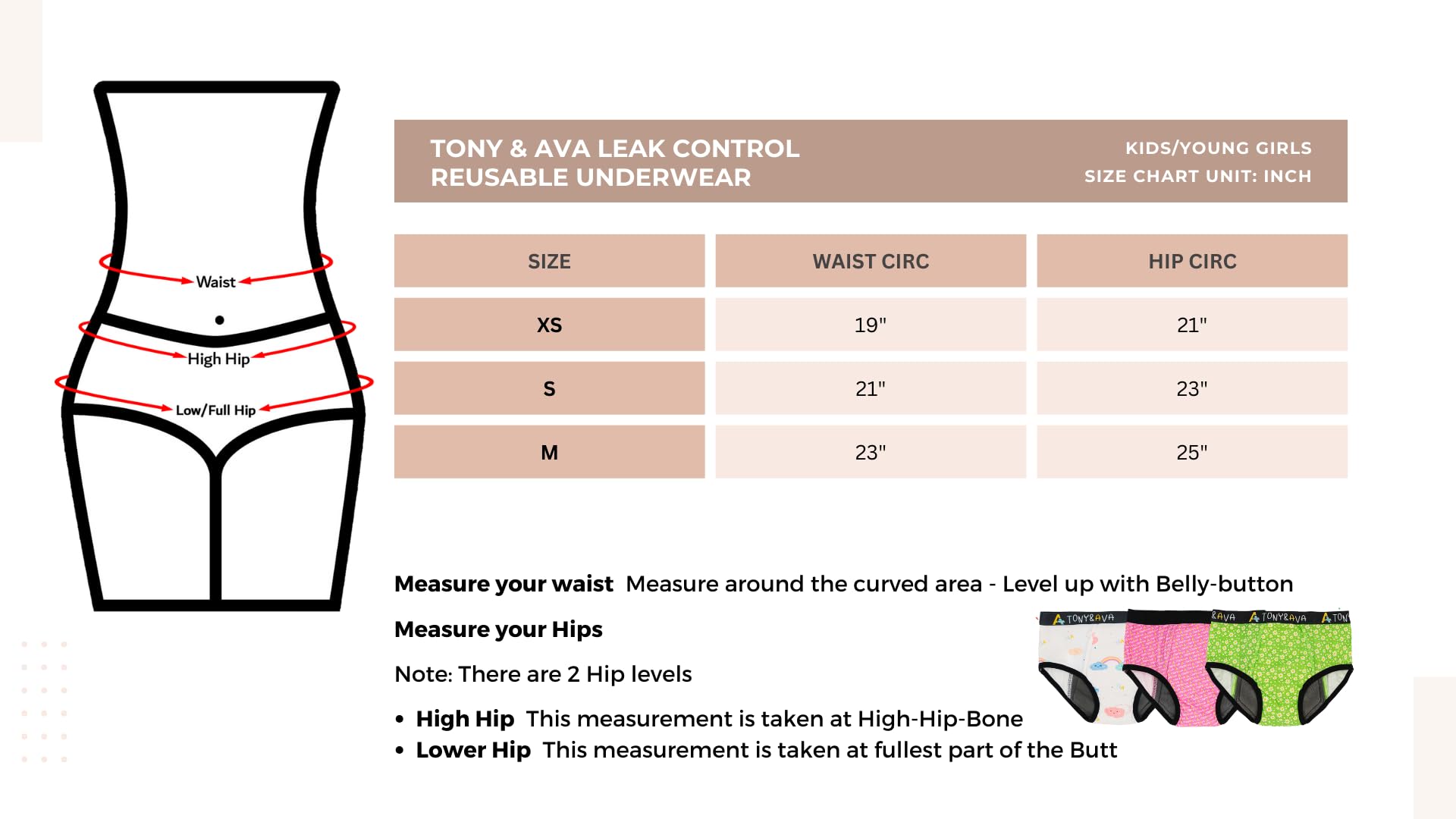Tony and Ava Potty Training Underwear for Girls, Moisture-Wicking, Soft Cotton Toddler Training Underwear - Breathable, Reusable Training Pants - Small - White