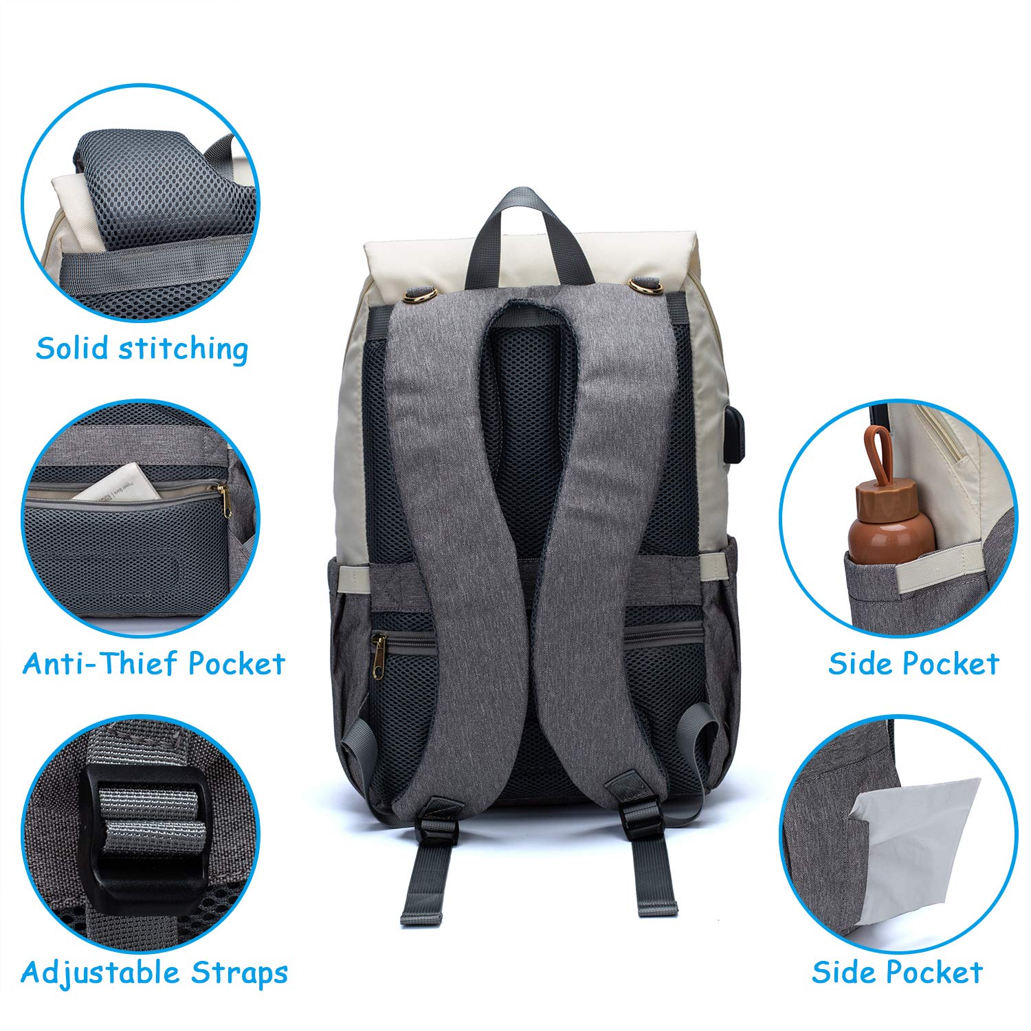 LAMOGRAFY Diaper Bag Backpack, Large Capacity with Portable Changing Pad, Multifunctional Travel Bag with Stroller Straps