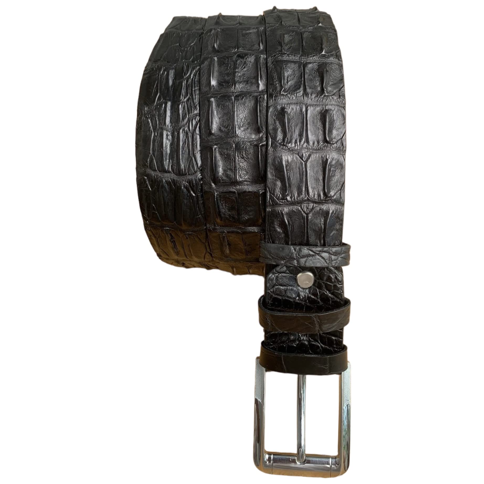 Genuine crocodile hornback back bone leather skin Belts buckle for men, real Alligator Men's belt, strap width 1.57" (Black, Waist size 38)