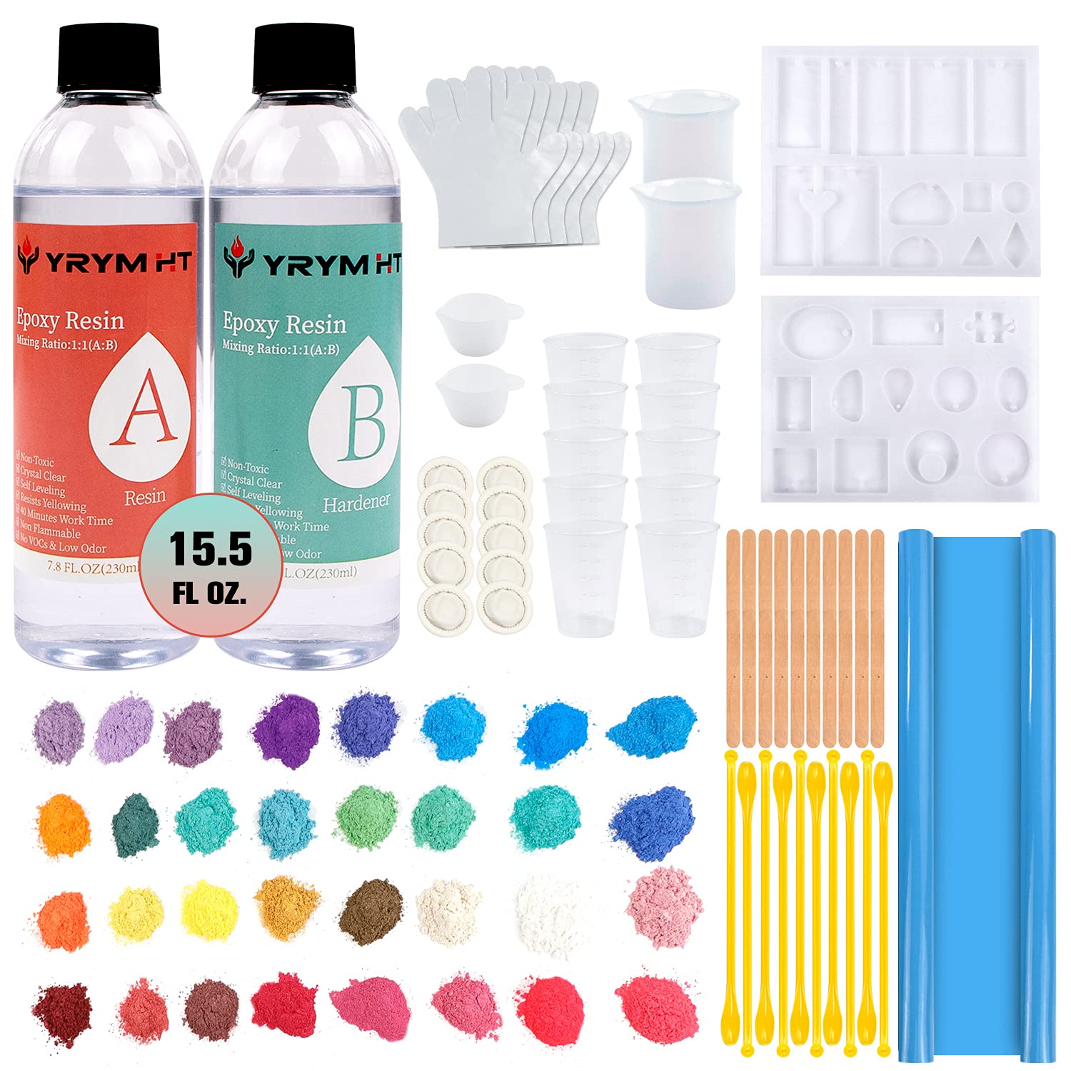 Epoxy Resin Kit for Beginners - 15.5 FL.OZ. Crystal Clear Casting and Coating Epoxy Resin for Jewelry Making, Art, Crafts, Tumblers, River Tables, UV Resistant, Easy Mix 1:1 Resin Epoxy Kit