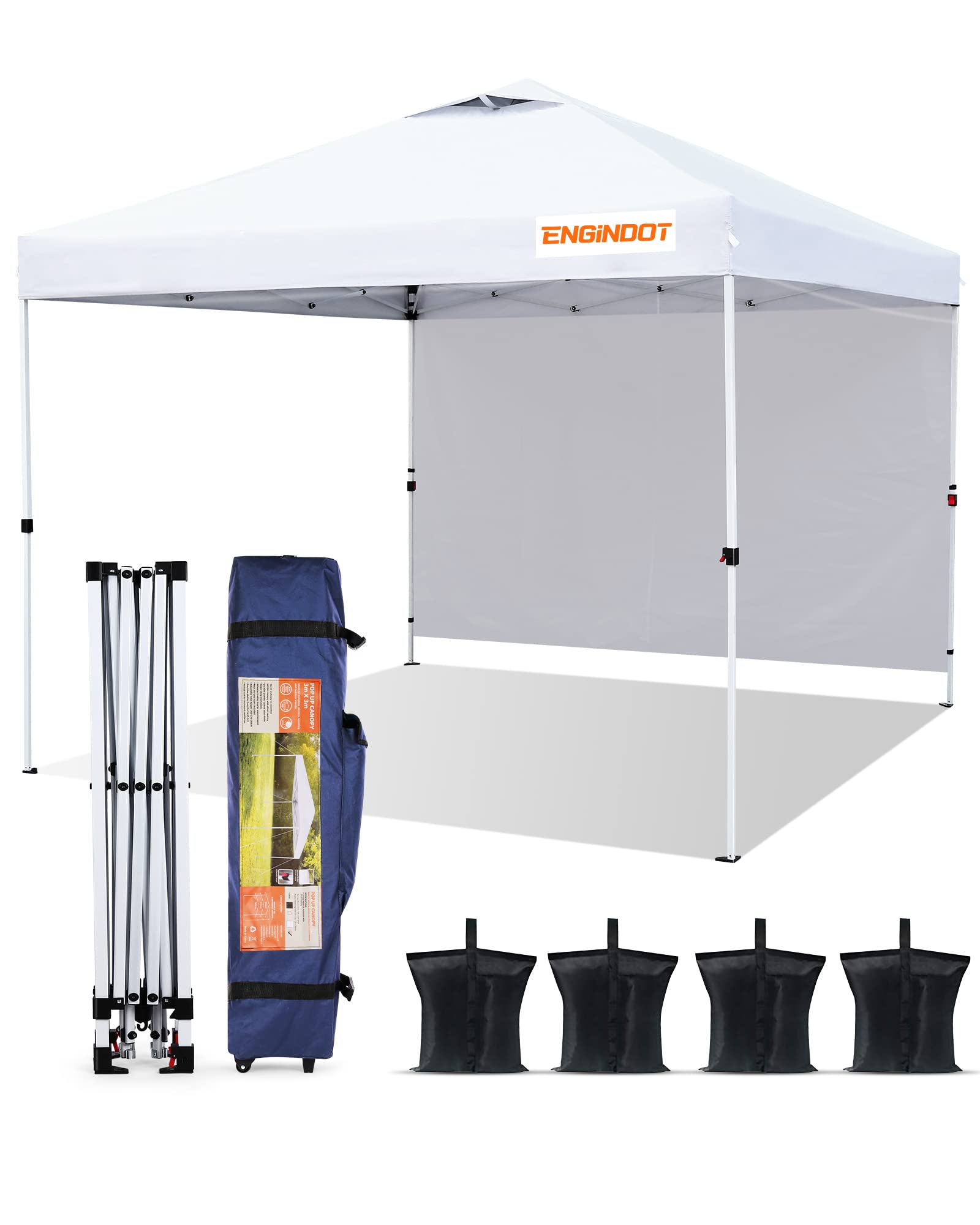 ENGiNDOT 10x10 Pop up Canopy Tent, Easy up Instant Canopy with Sidewall, Water Resistance Outdoor Canopy for Party/Exhibition/Picnic