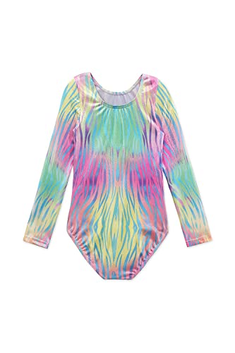EQSJIU long sleeve leotards for toddler girls gymnastics 2t 3t 18-24 months green pink zebra gradient colors sleeved bodysuits