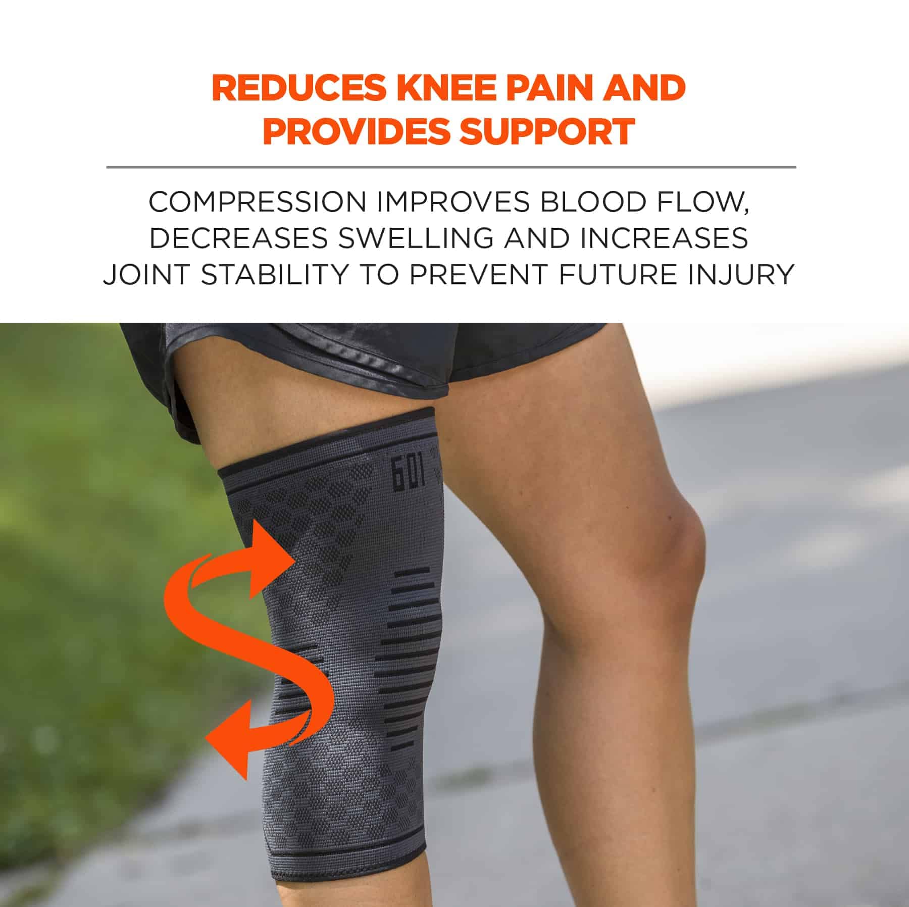 Ergodyne ProFlex 601 Knee Compression Sleeve Support for Men and Women Black, Large