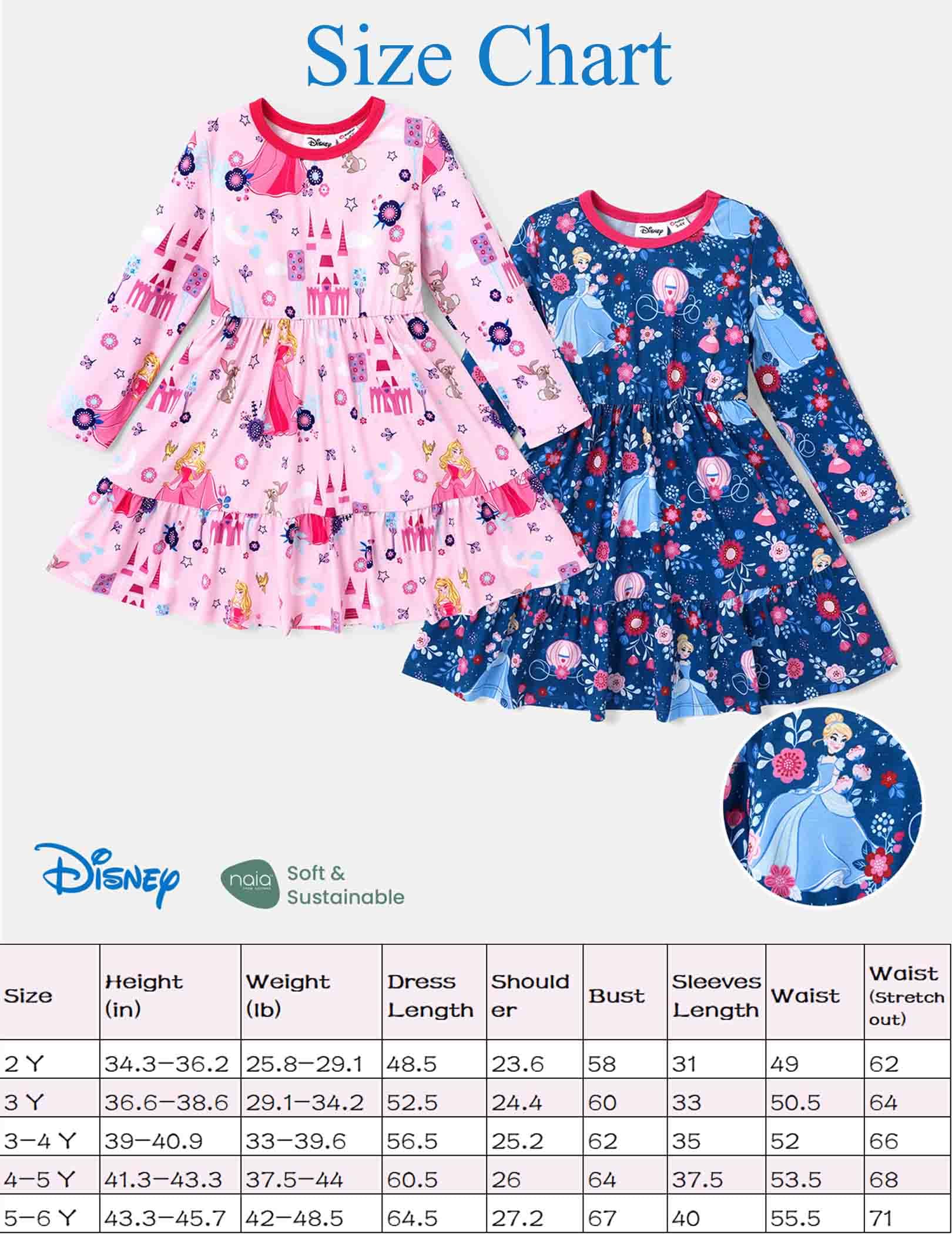 Disney Princess Toddler Girl Allover Print Long-sleeve Dress, Pink, 3T