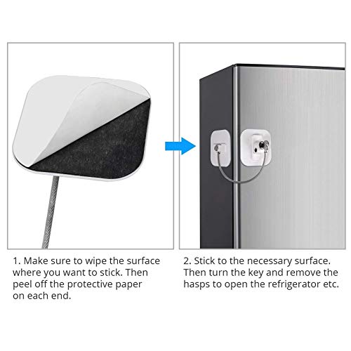 eSynic Fridge Lock, 4pcs Adhesive Refrigerator Door Locks with Key Child Safety Cabinet Locks Drawer Lock for Openable Furniture, Appliances, Washing Machine, Sliding Closet- 2Pcs Black + 2Pcs White