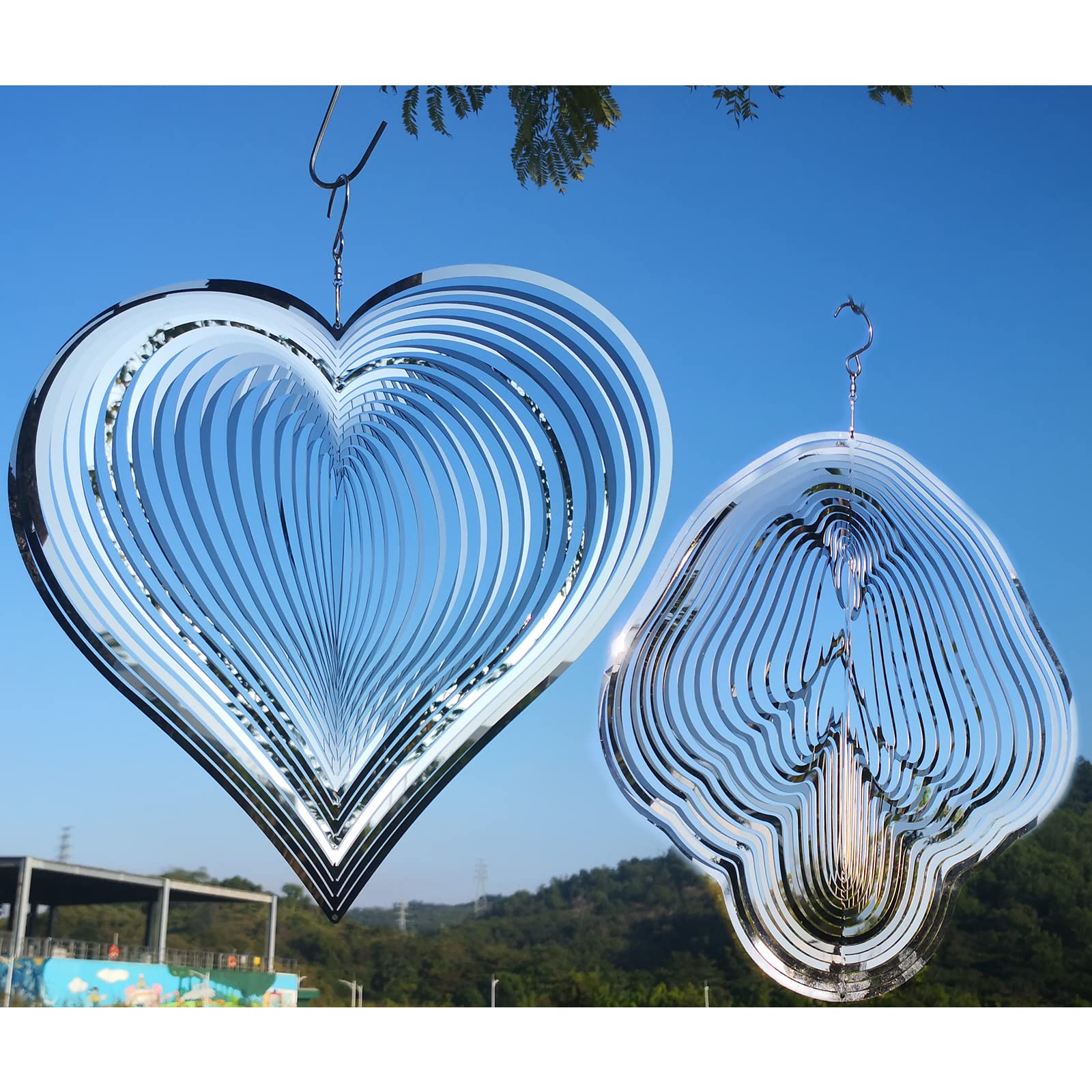 DJUAN Wind Spinners for Yard and Garden Metal Large Hanging Heart and Angel Outdoor Garden Decor